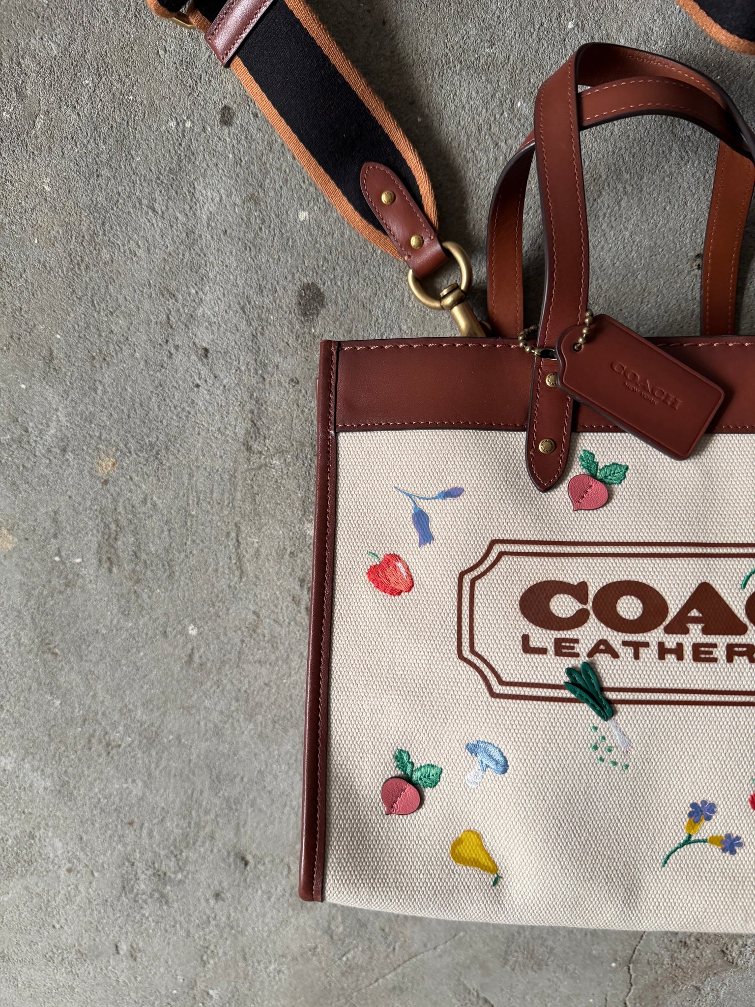Coach 2Way Field 30 Garden Embroidery Tote Bag Brown/White – Curated by Charbel