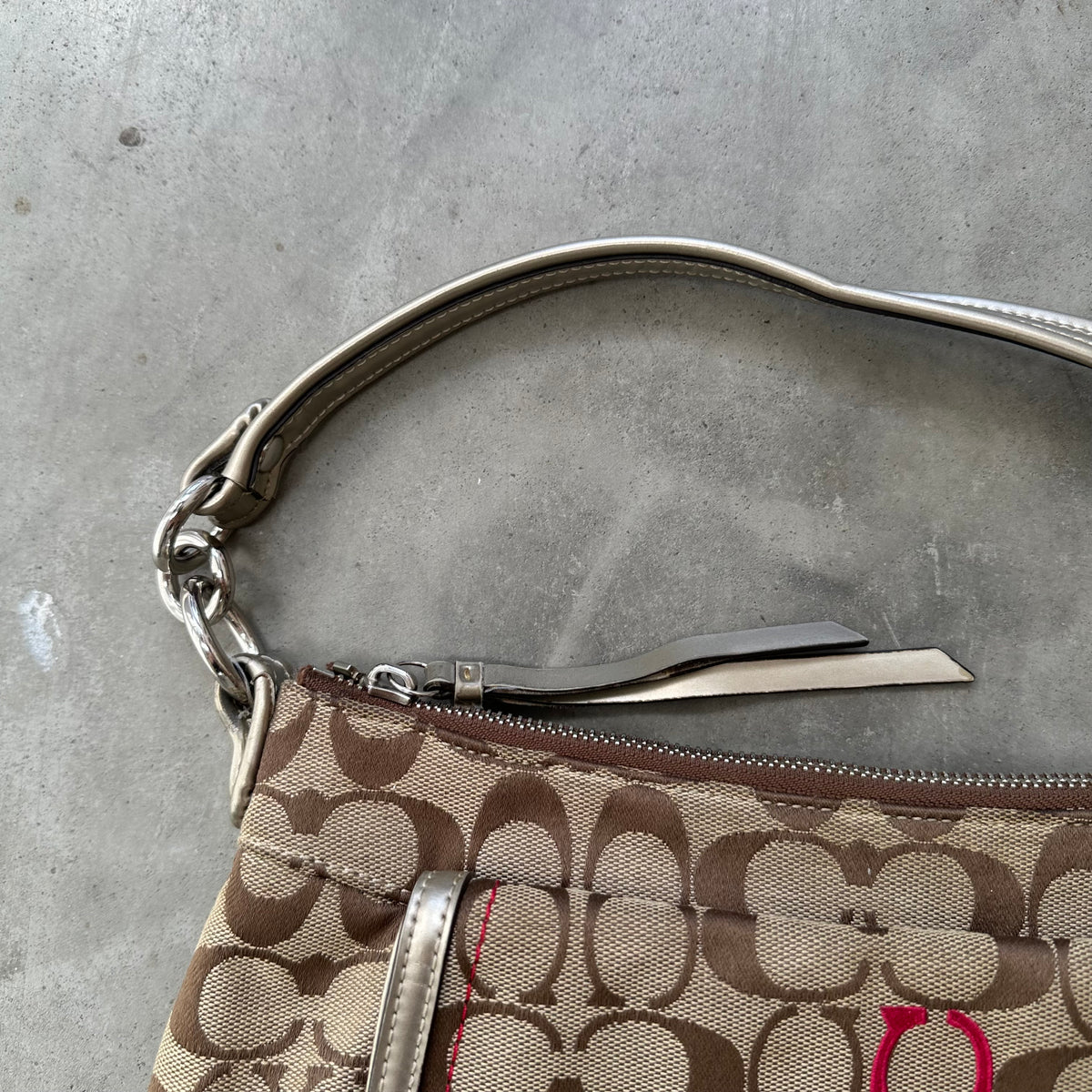 Coach Embroidered Signature Hand Bag Beige/Red – Curated by Charbel