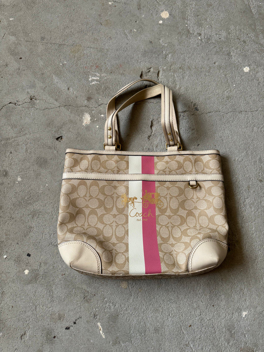Coach Signature Chelsea Heritage Tote Bag Beige/Pink – Curated by Charbel