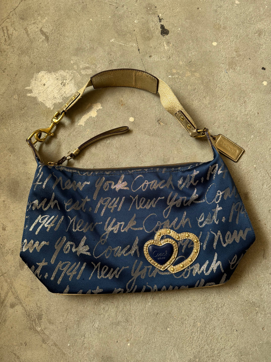 Coach Hobo Script Heart Shoulder Bag Blue/Gold – Curated by Charbel