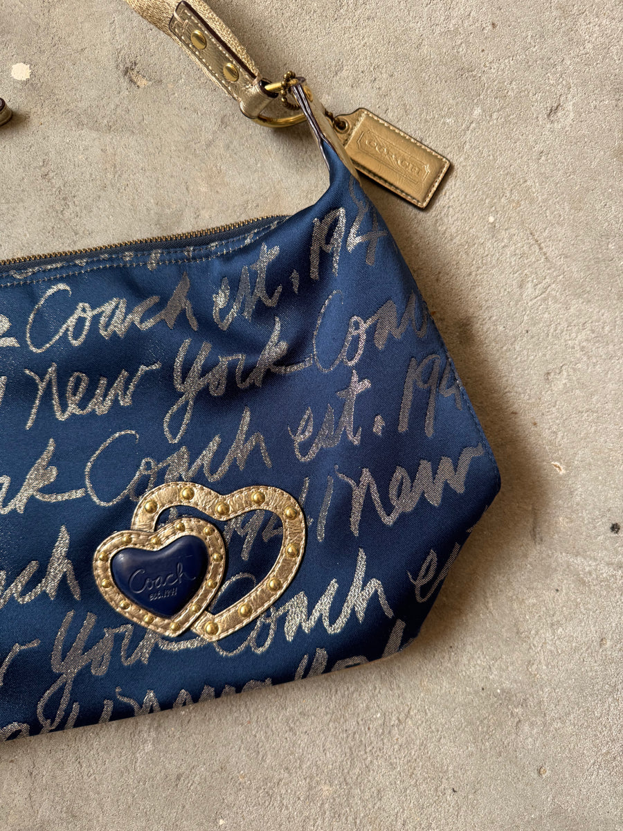 Coach Hobo Script Heart Shoulder Bag Blue/Gold – Curated by Charbel