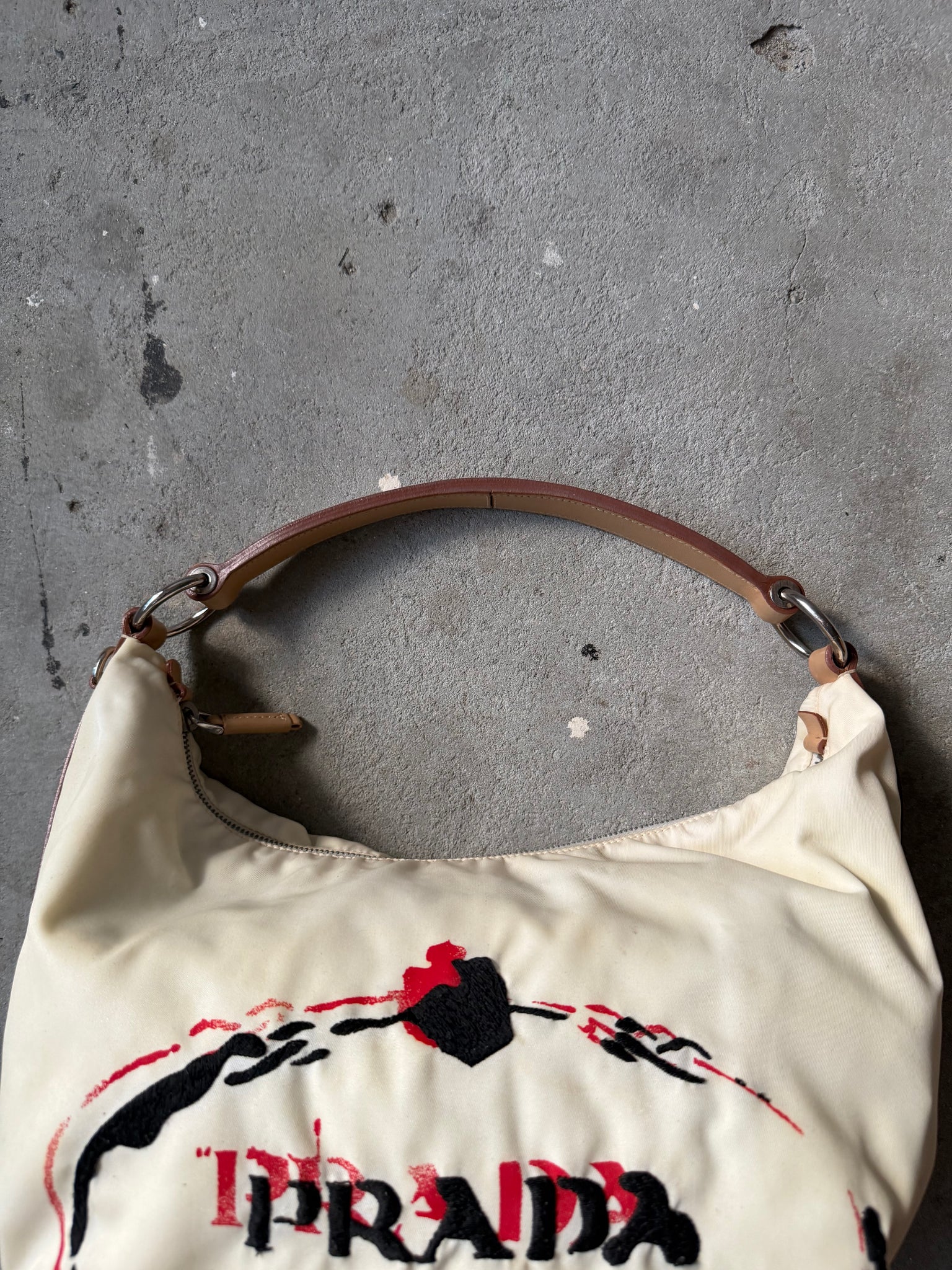 Prada Logo Stencil Hobo Shoulder Bag Cream/Beige – Curated by Charbel